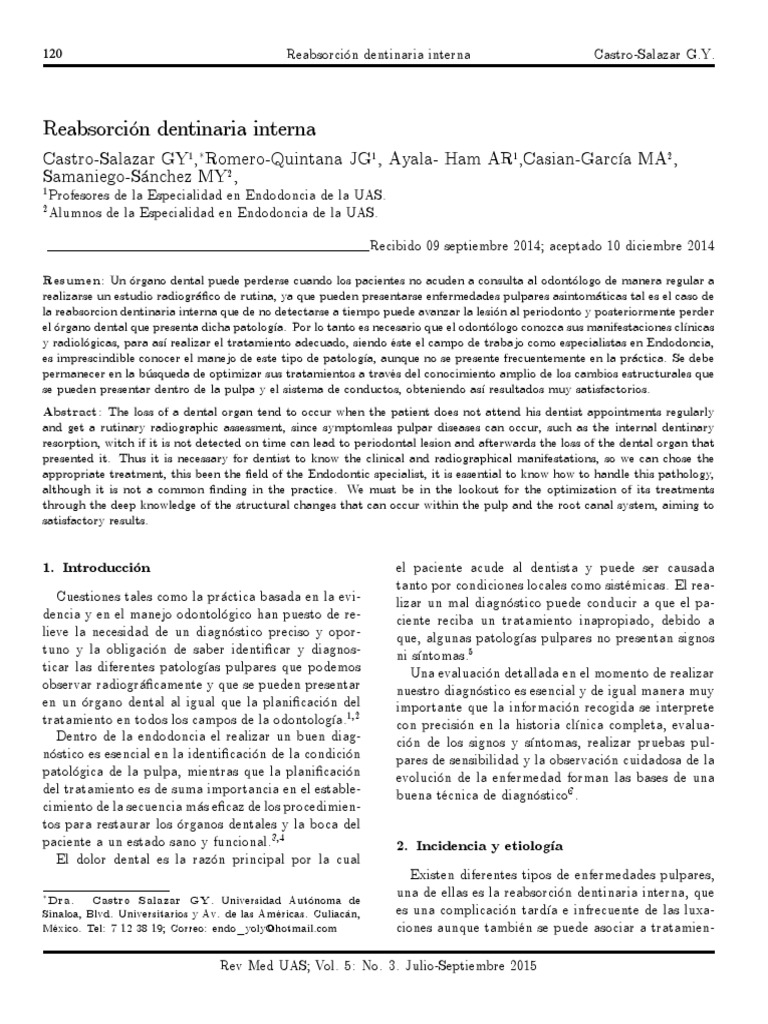 Diagnóstico y tratamiento de la reabsorción dentinaria interna: una ...