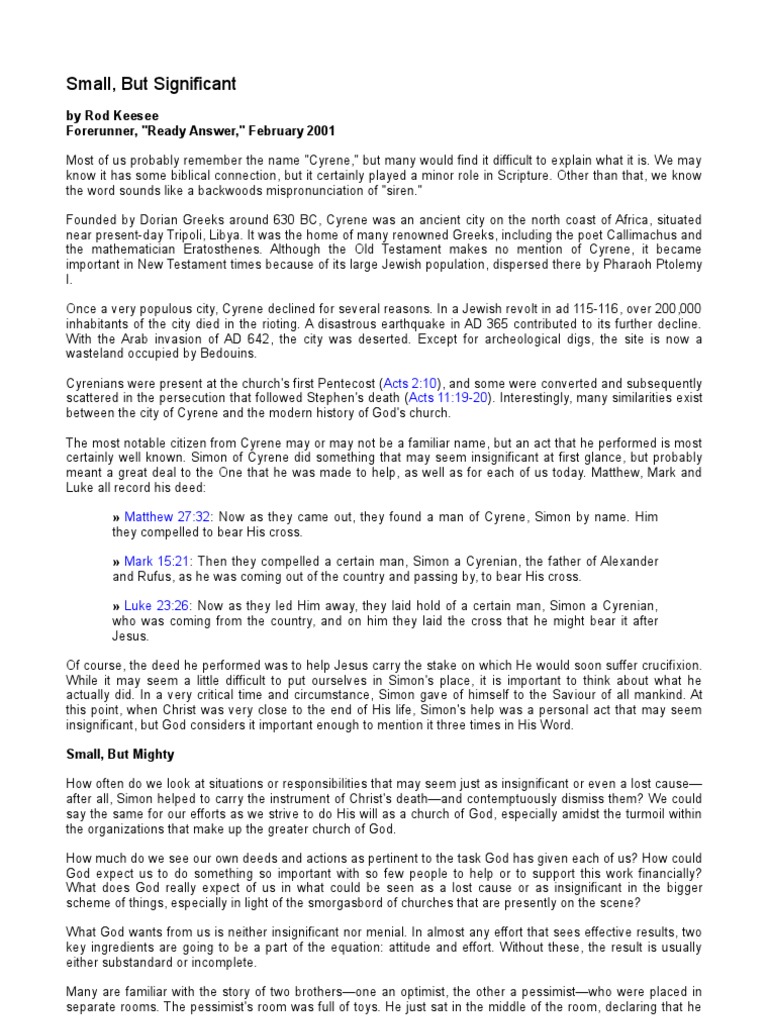 Small, But Significant: by Rod Keesee Forerunner, "Ready Answer ...