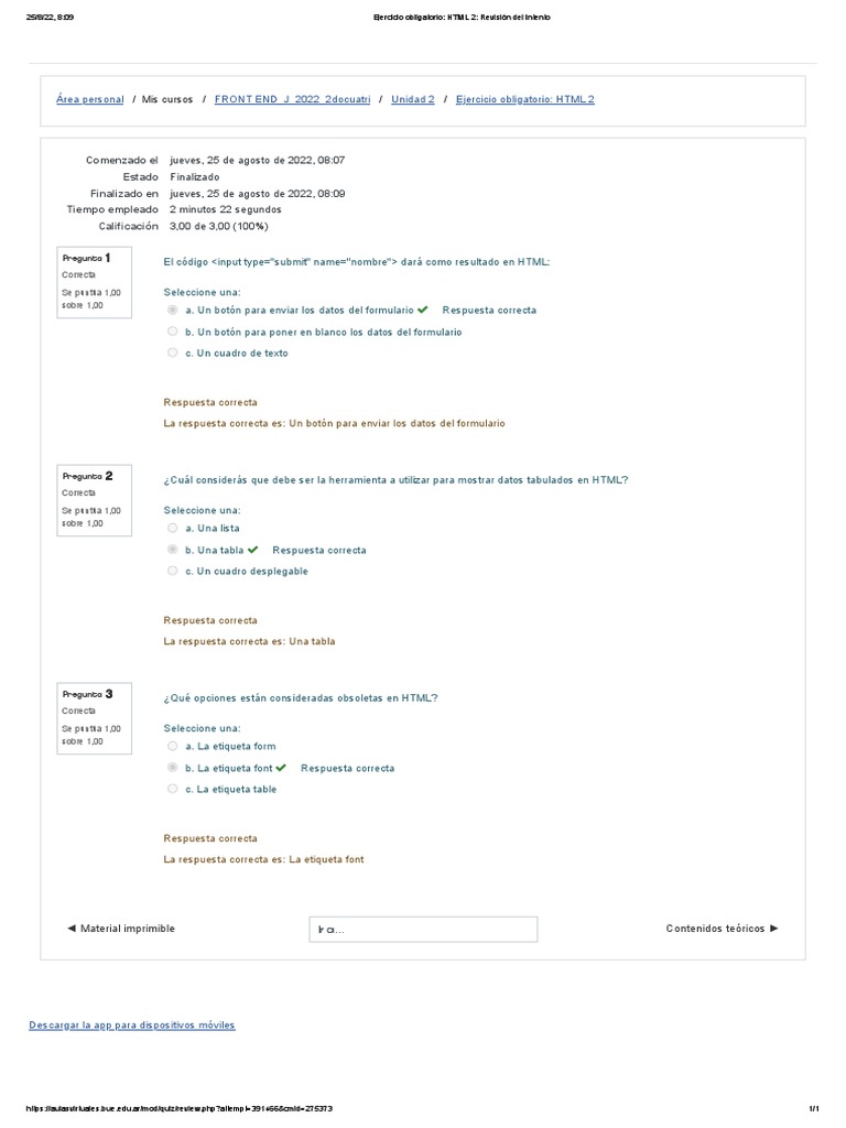 Ejercicio Obligatorio - HTML 2 - Revisión Del Intento | PDF