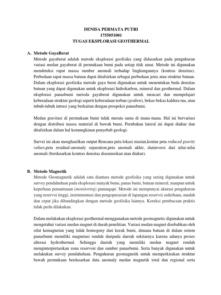 Denisa Permata Putri - Tugas Eksplorasi Geothermal PDF | PDF | Sains ...