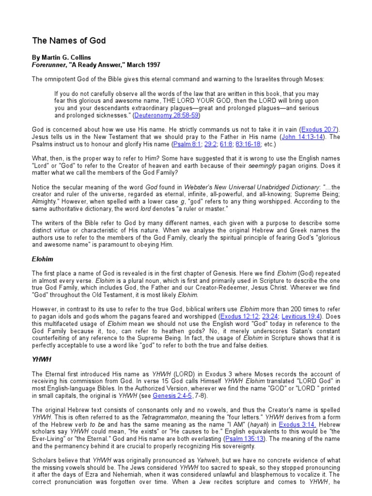 The Names of God | PDF | Names Of God In Judaism | Tetragrammaton
