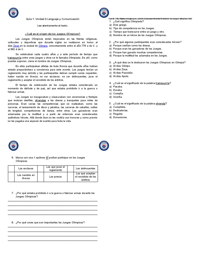 Lectura Juegos Olímpicos | PDF