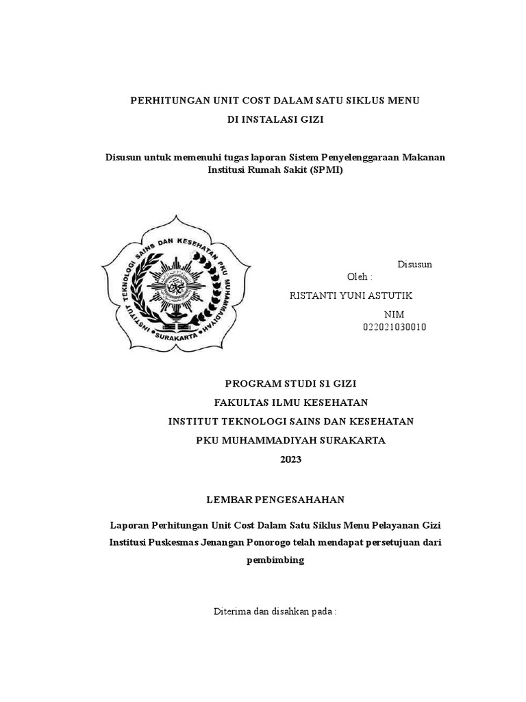 Perhitungan Unit Cost Menu Gizi Puskesmas | PDF