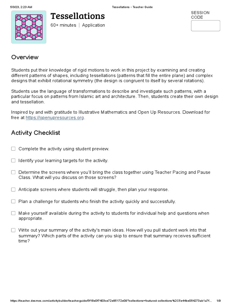 Tessellations • Teacher Guide | PDF