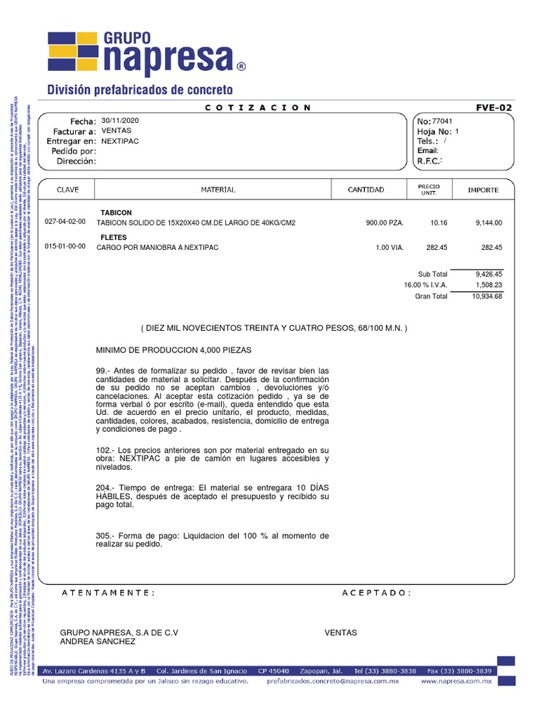Cotizacion Arq. Carlos Sanchez 77041 PDF | PDF