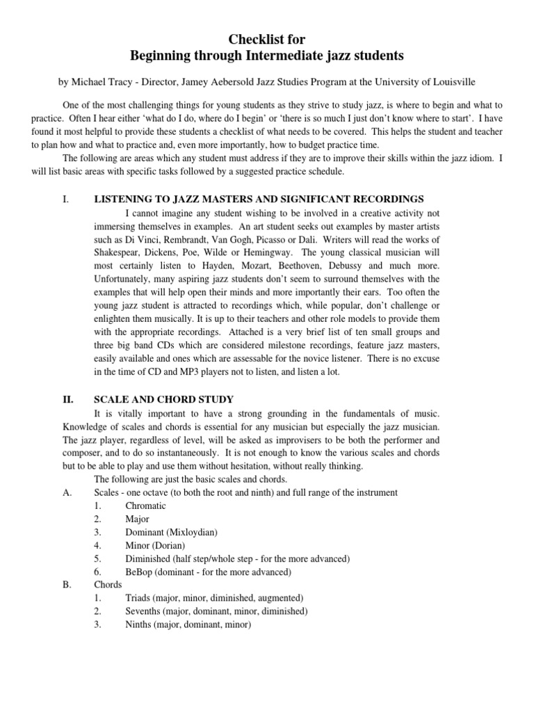 Checklist For Study | PDF | Chord (Music) | Jazz