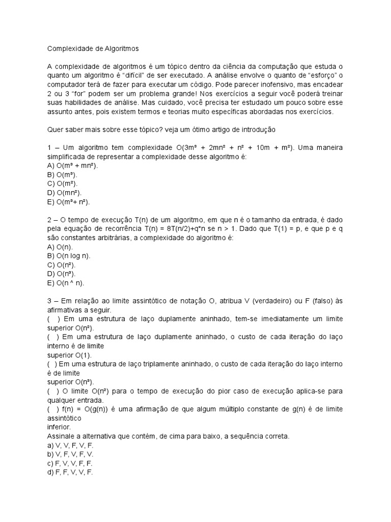 Complexidade de Algoritmos | PDF Complexidade de Algoritmos | PDF