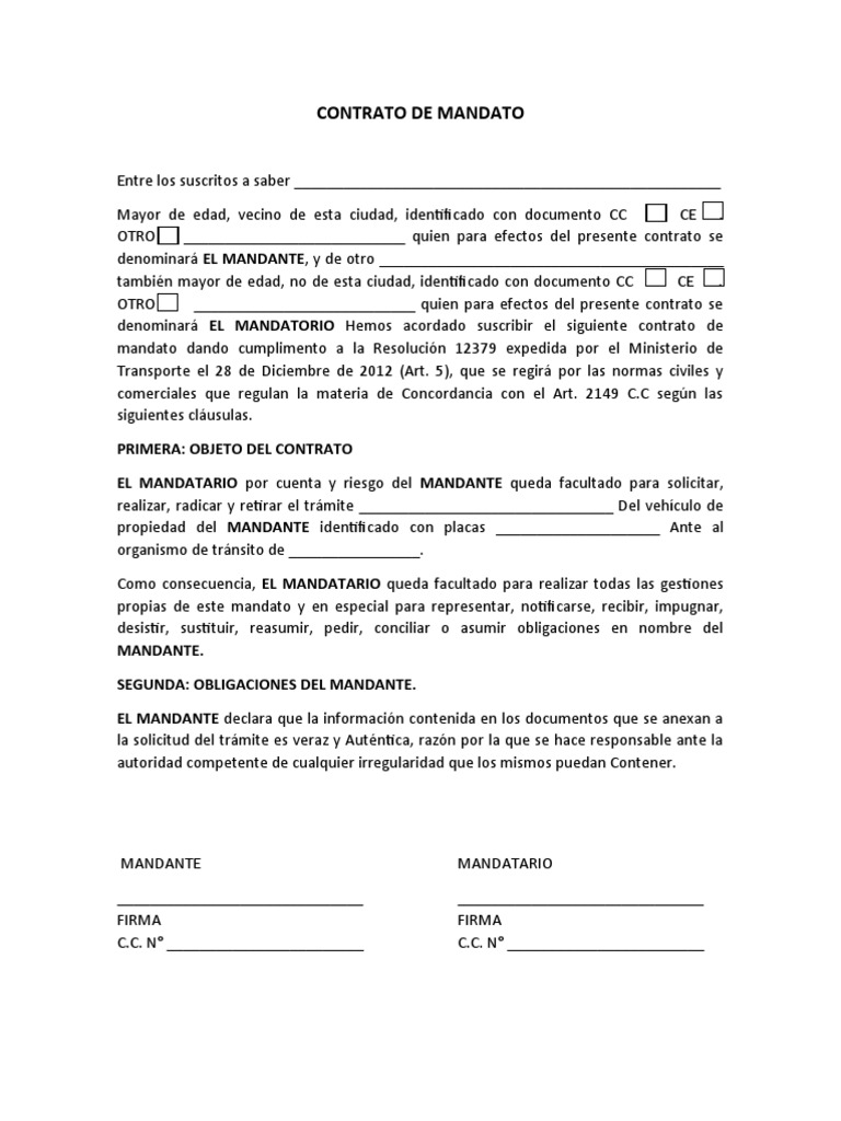 Contrato de Mandato | PDF | Negocios | Finanzas y administración del dinero
