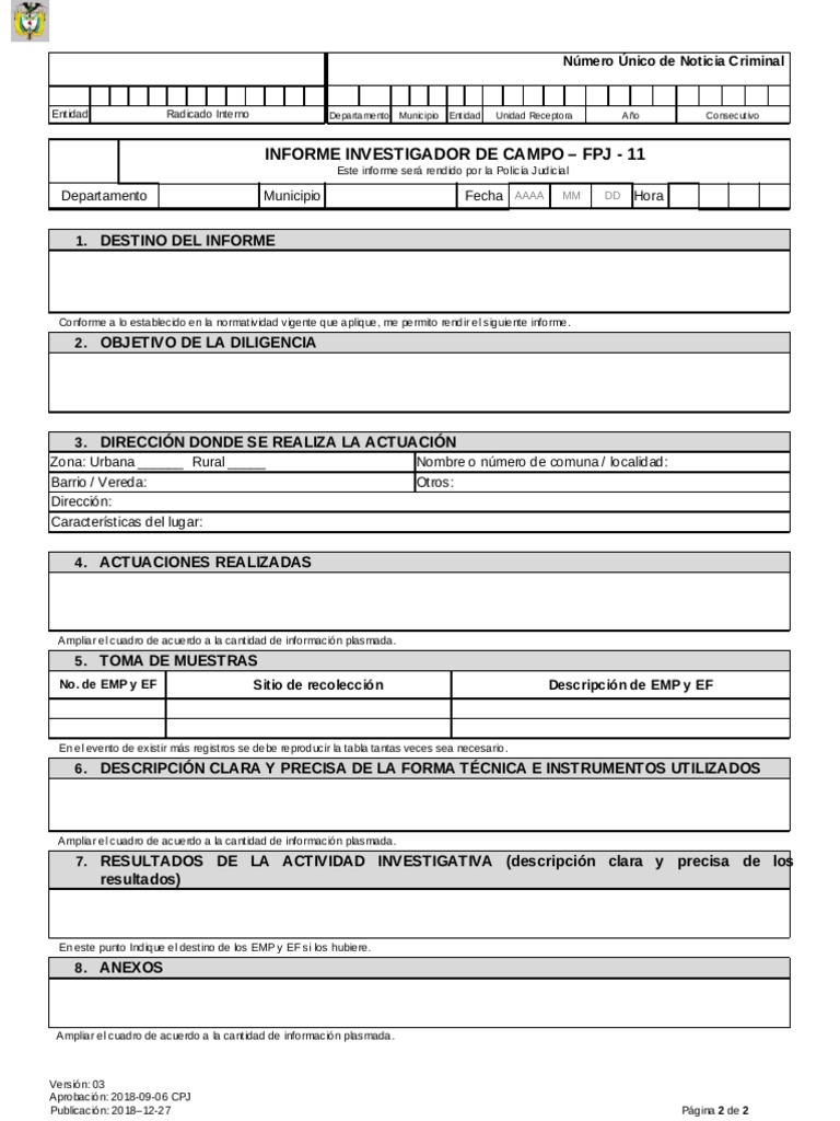 FPJ 11 Informe Investigador de Campo V 0 PDF | PDF | Derecho