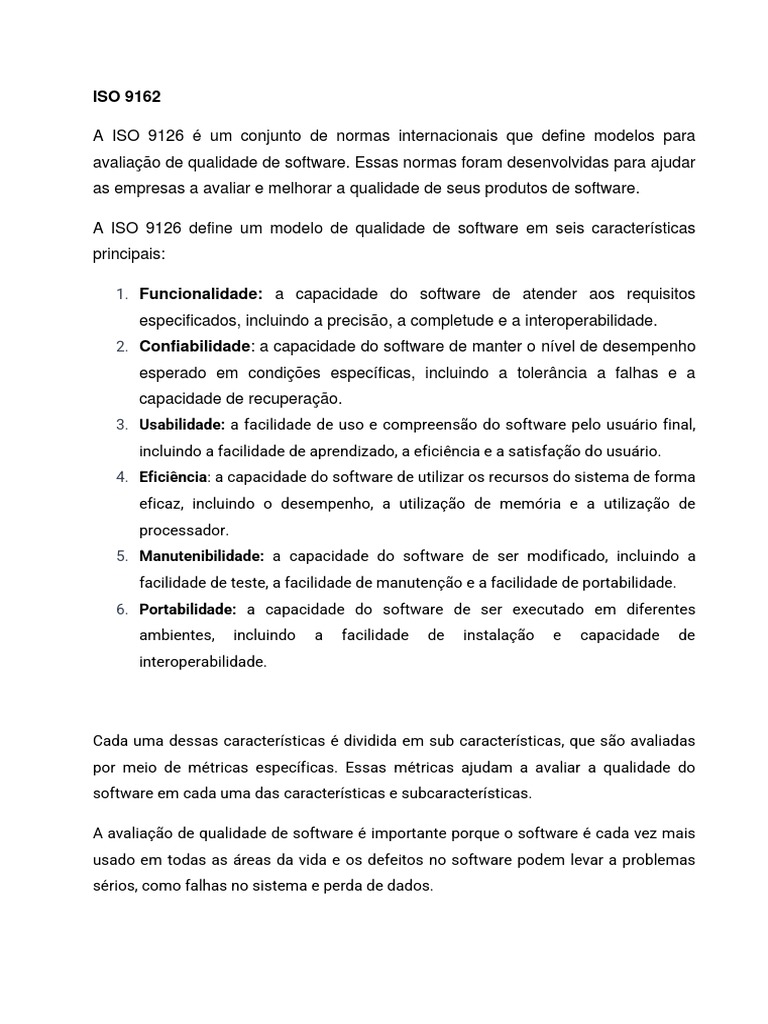 Avaliação da Qualidade com ISO 9126 | PDF | Negócios | Computadores