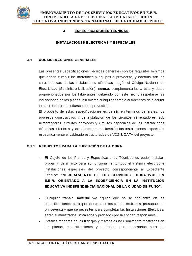 02 Especificaciones Tecnicas Iiee | PDF
