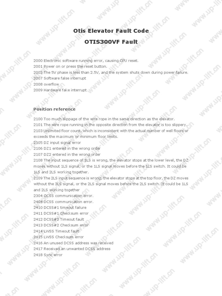 Otis Elevator Fault Codes Guide | PDF