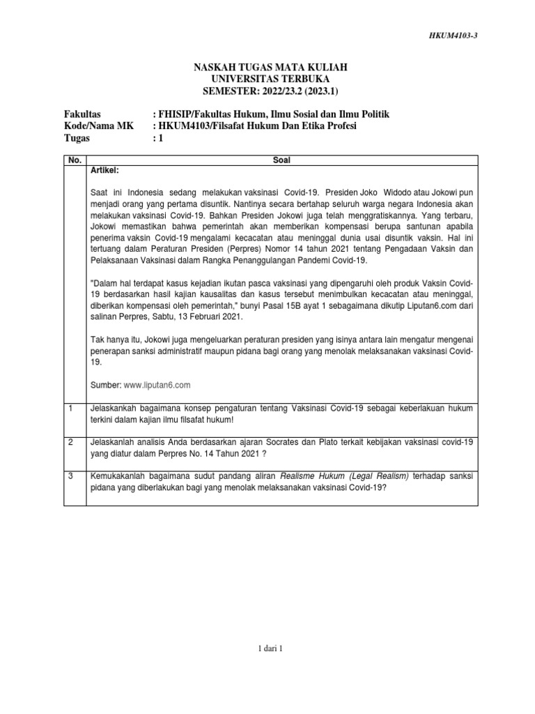 Soal Hkum4103 tmk1 3 PDF | PDF