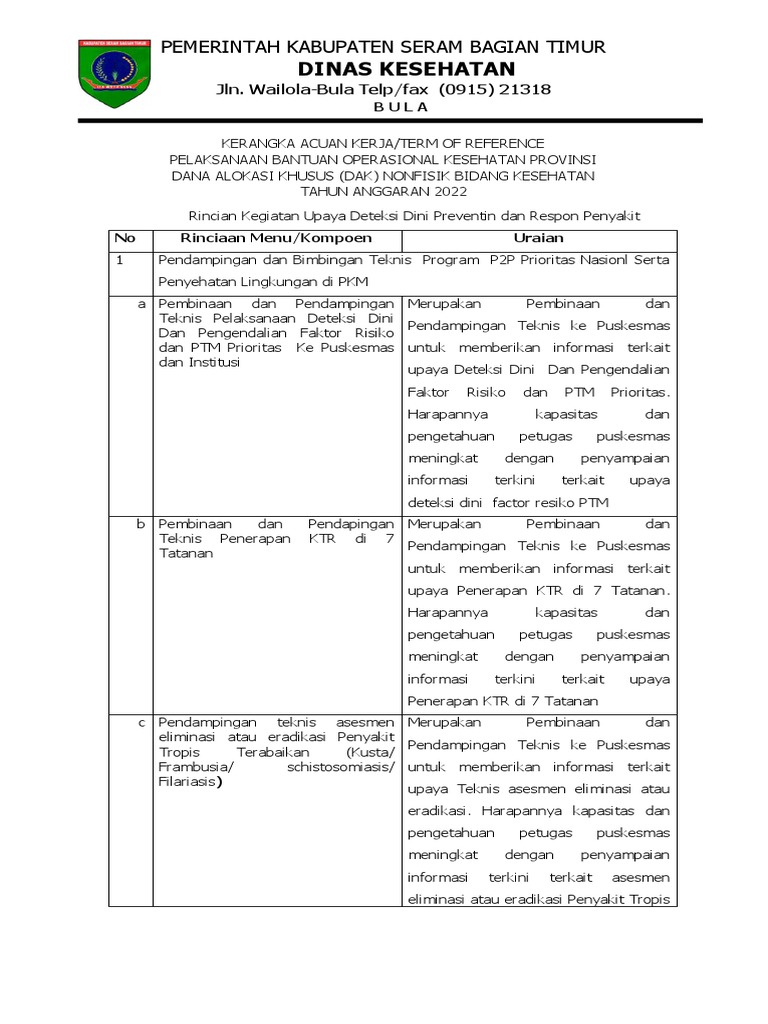 Kerangka Acuan Kerja Dan Tor | PDF