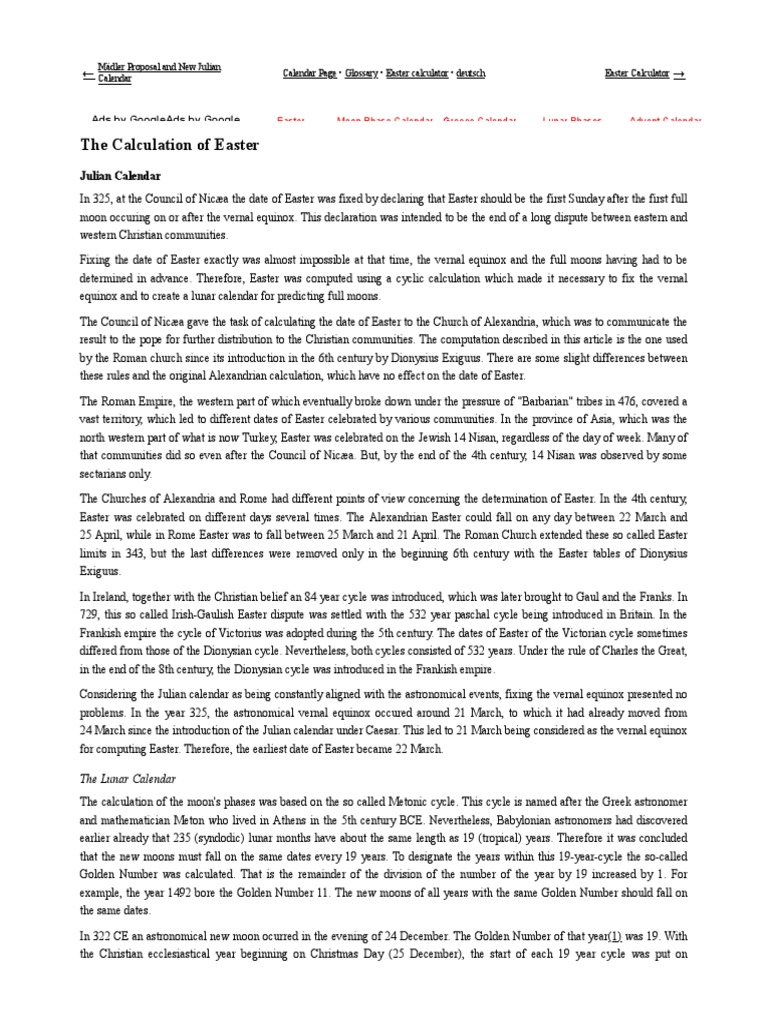 The Calculation of Easter PDF | PDF