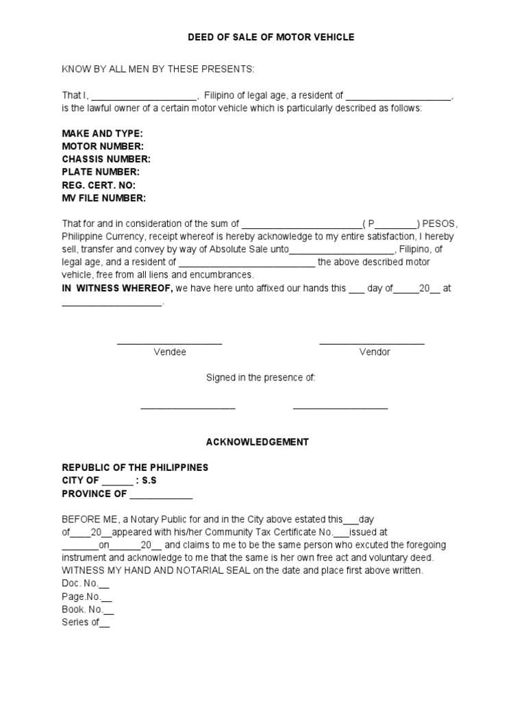 Form Deed of Sale | PDF