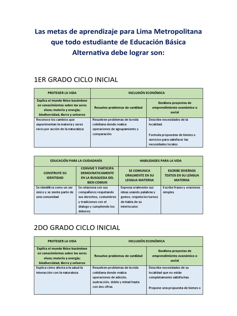 Consolidado Metas de Aprendizaje EBA Anexo 01 | PDF