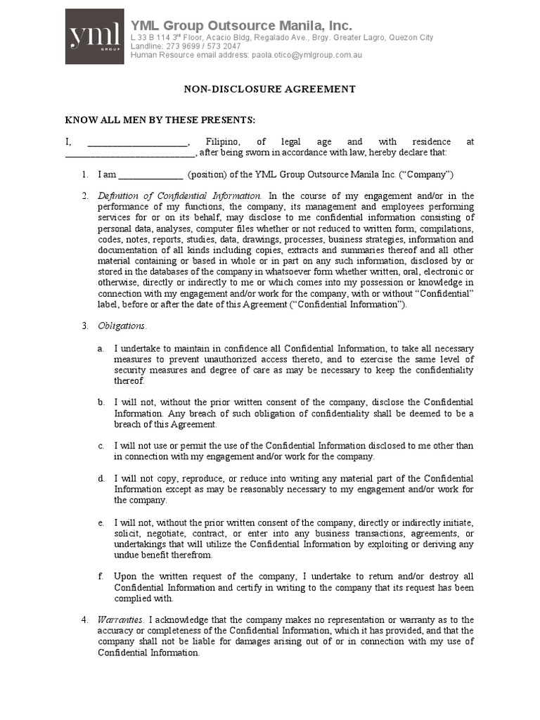 Non Disclosure Agreement Template | PDF