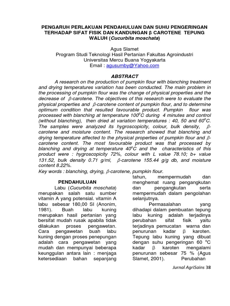 PENGARUH PERLAKUAN PENDAHULUAN DAN SUHU PENGERINGAN TERHADAP SIFAT ...