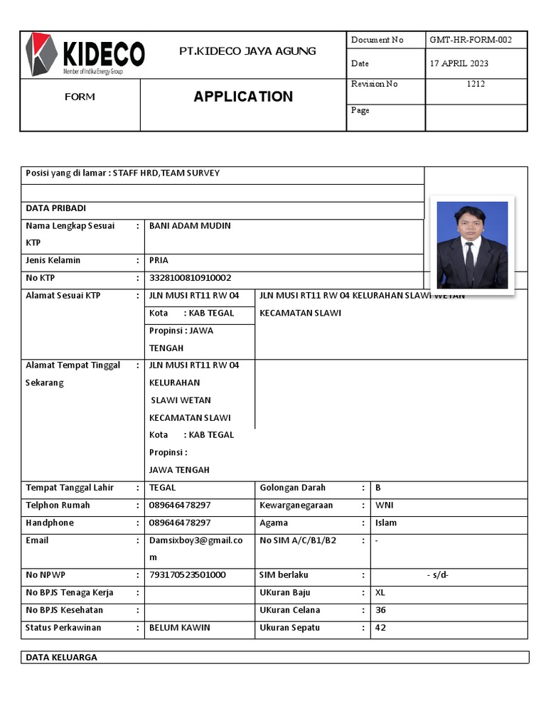 Form Karyawan Baru (Application Form).docx | PDF