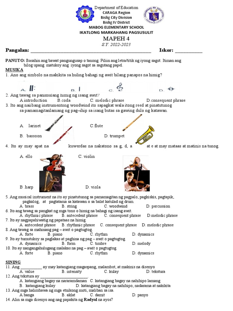 Test - MAPEH 4 Q3 - A4 | PDF