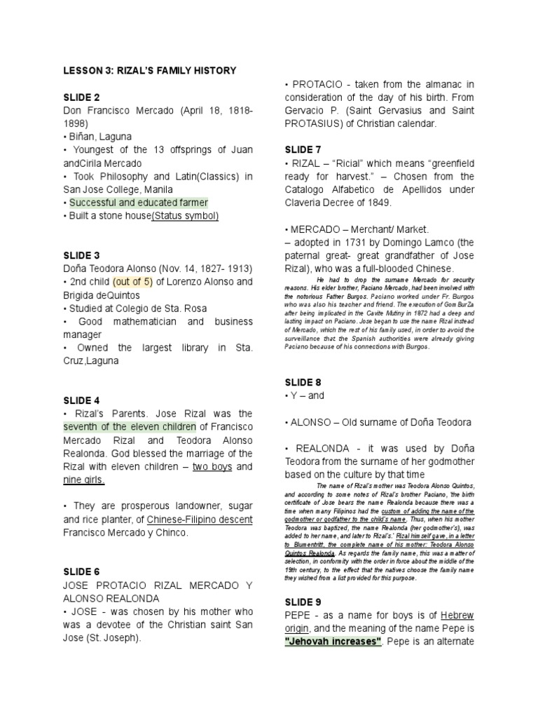 Lesson 3 - Rizal's Family History PDF | PDF | Philippines