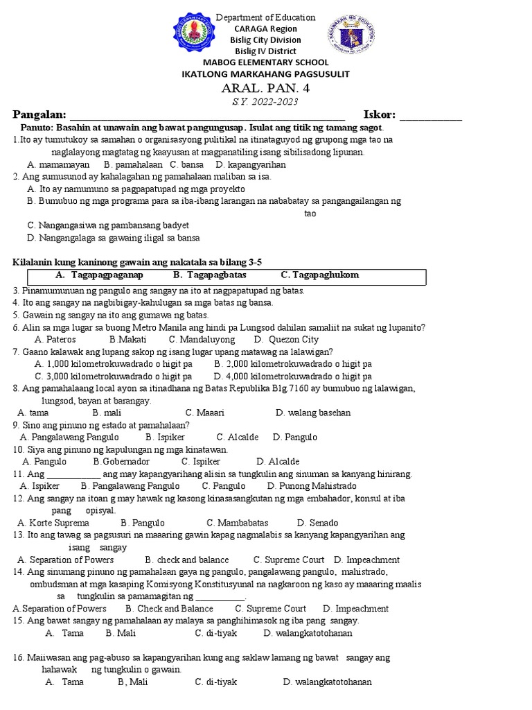 Test - AP 4 Q3 - A4 | PDF