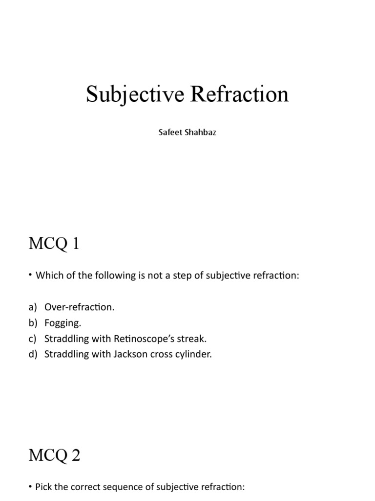 Subjective Refraction MCQs Guide | PDF