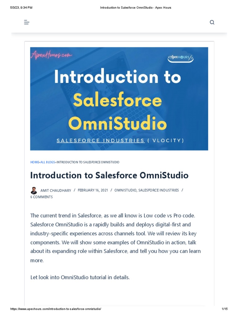 Introduction To Salesforce OmniStudio - Apex Hours | PDF | Data | Information Technology