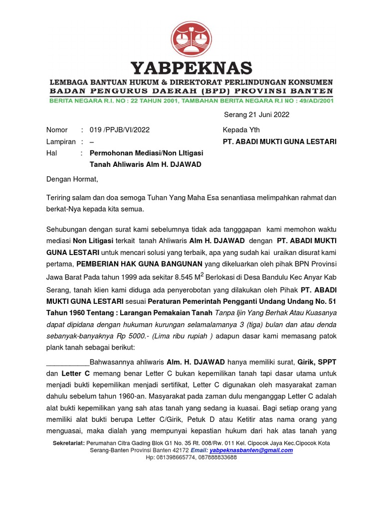 Surat Somasi Tanah Villa Ubud Anyer FATHUR PDF | PDF