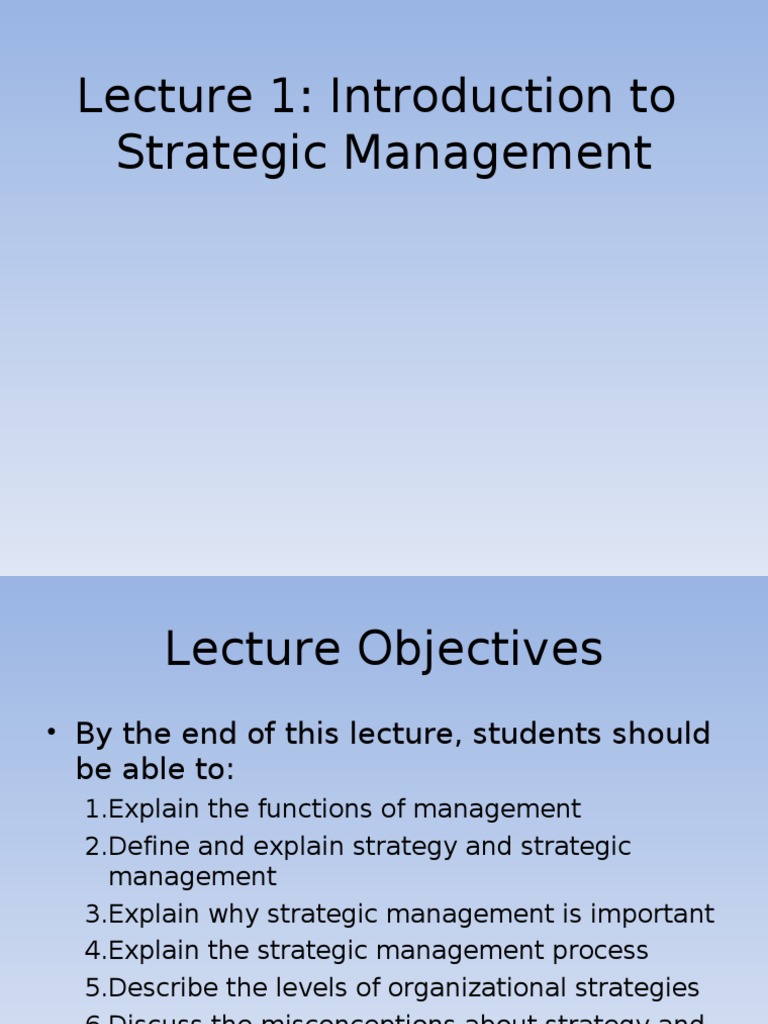 Lecture 1: Introduction To Strategic Management | PDF | Strategic ...