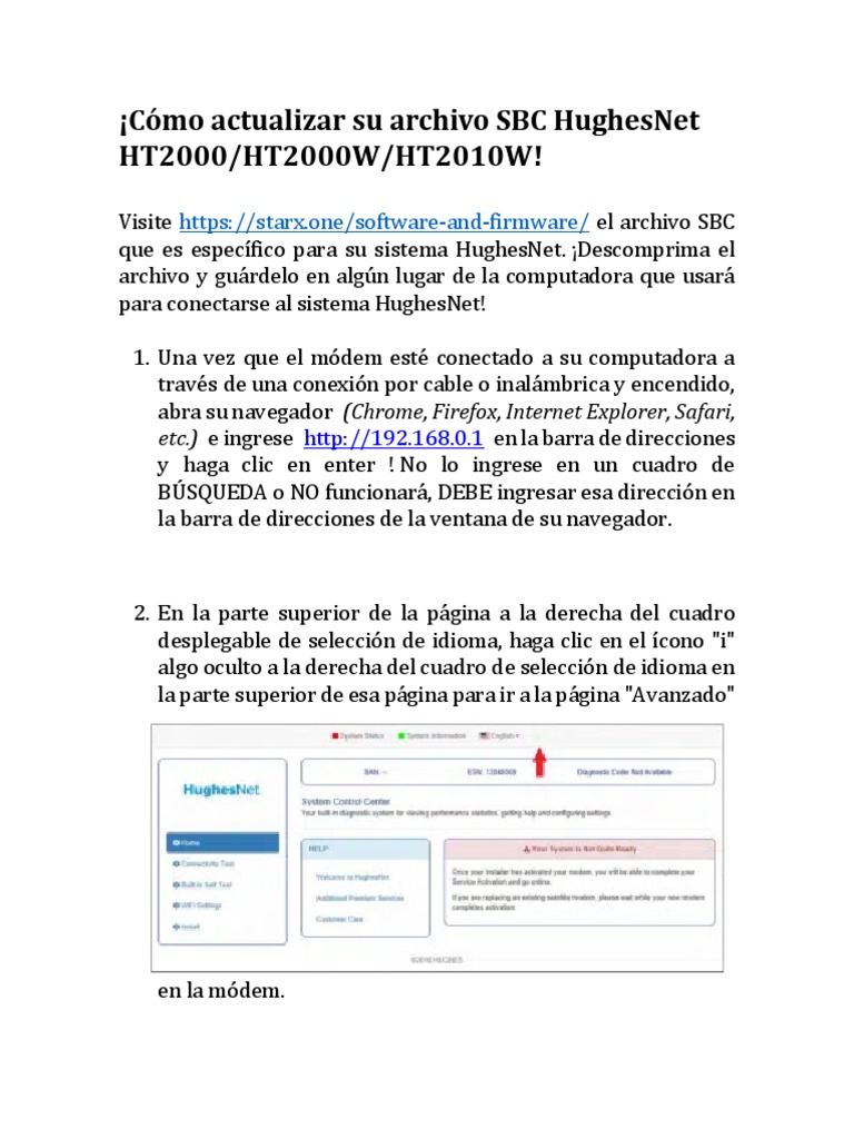 Cómo Actualizar Su Archivo SBC HughesNet HT2000 PDF | PDF