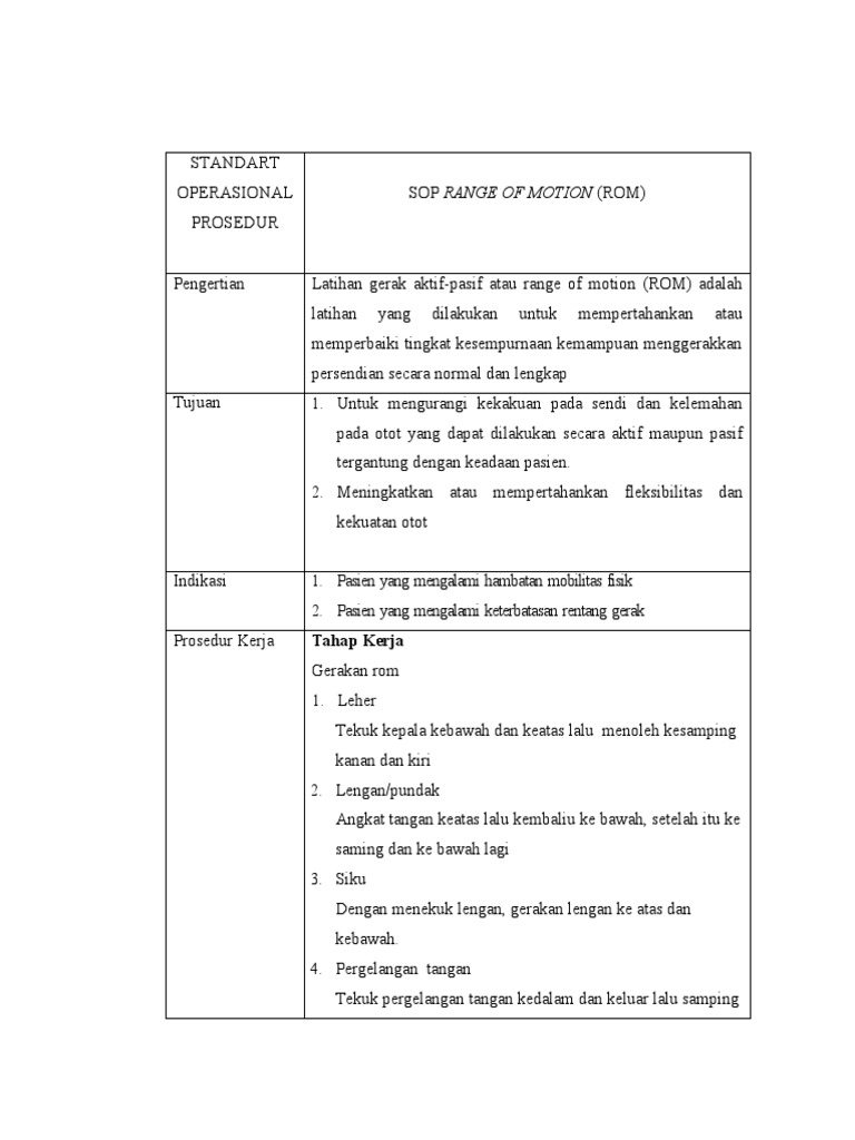 SOP Latihan ROM untuk Pasien | PDF
