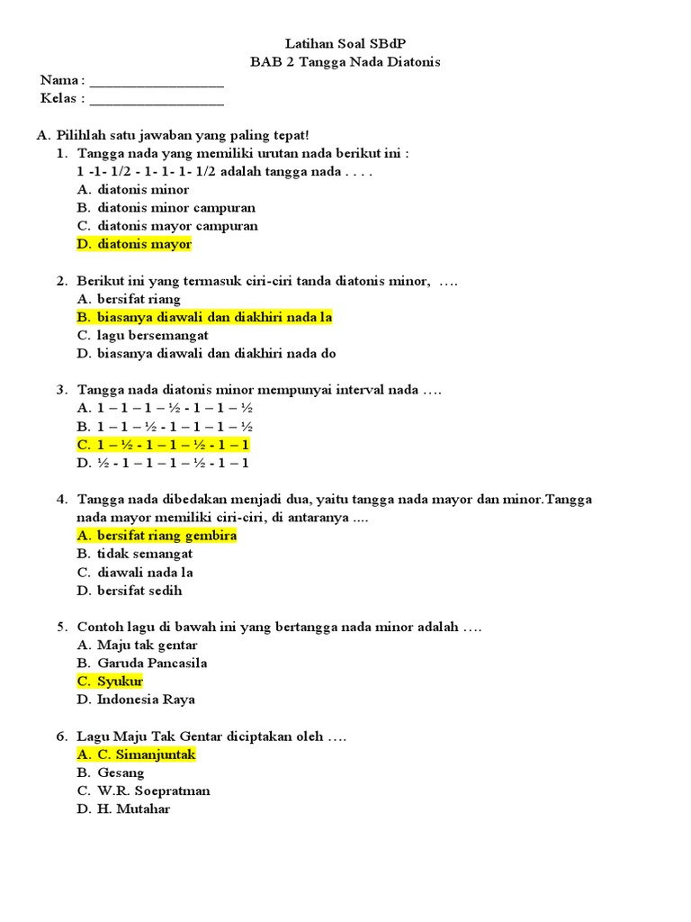 Latihan Soal SBDP BAB 2 | PDF