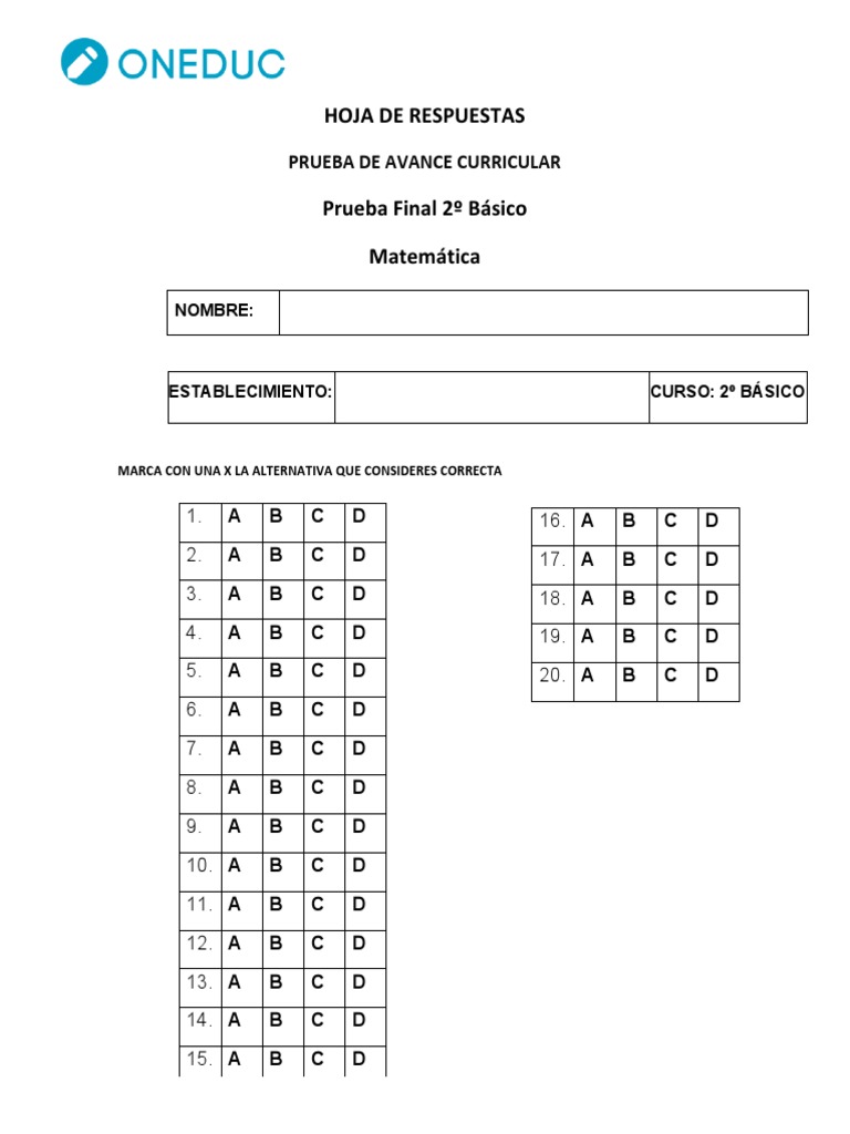 Prueba de Matemática Final 2° Basico | PDF