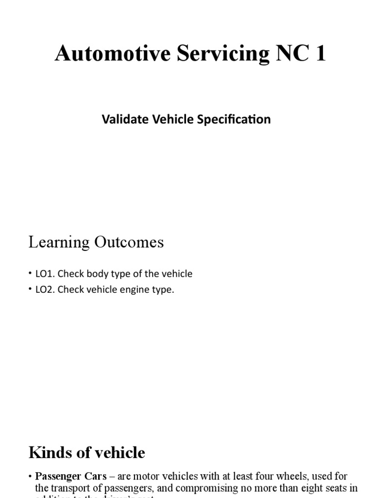 Vehicle Specification Validation Guide | PDF