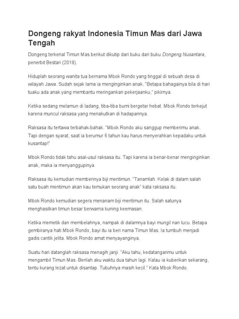 Dongeng Timun Mas dari Jawa Tengah | PDF