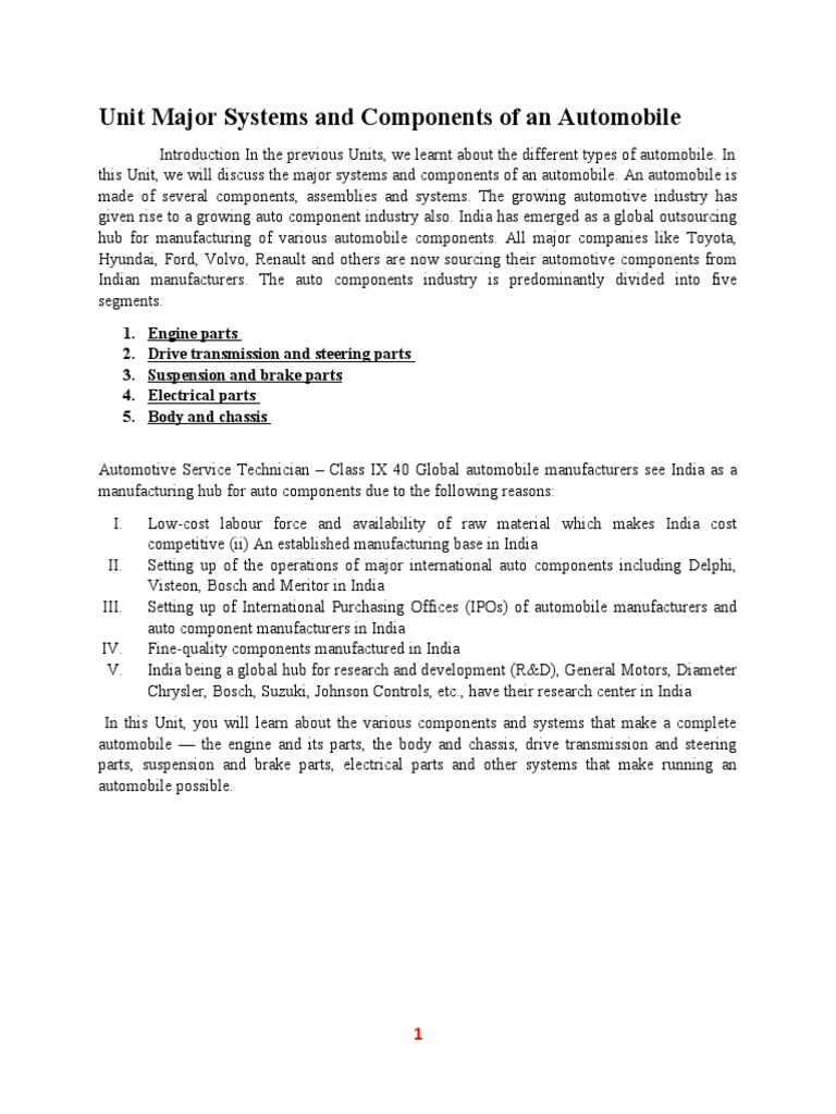 Major Systems and Components of Automobiles | PDF