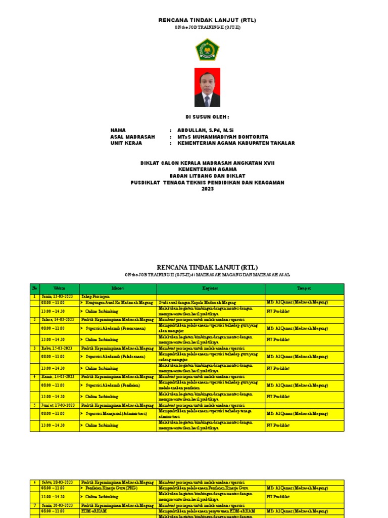 Jadwal RTL Ojt-2 Abdullah | PDF
