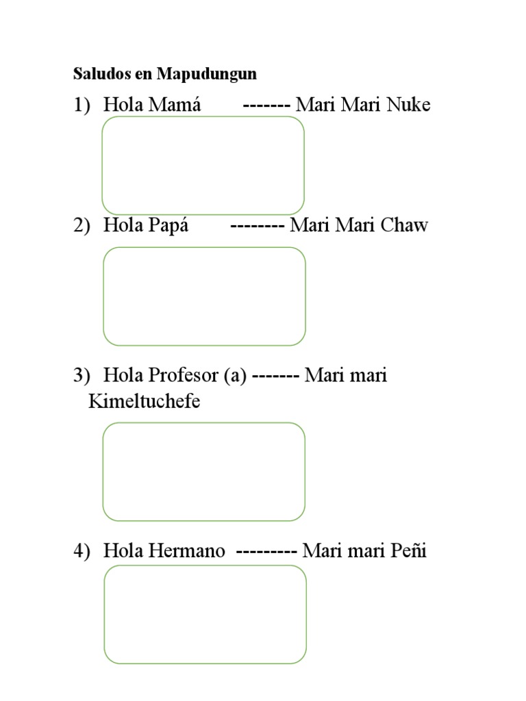 Guía de trabajo -Saludos en Mapudungun.docx | PDF
