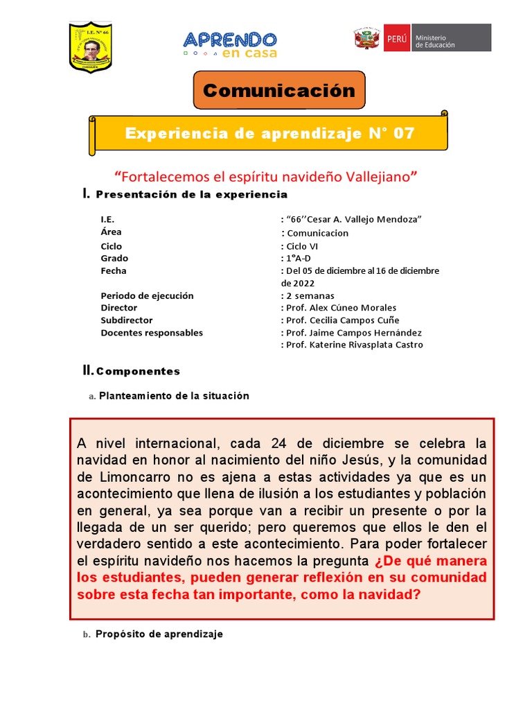 Experiencia de Aprendizaje #7 | PDF | Aprendizaje | Navidad