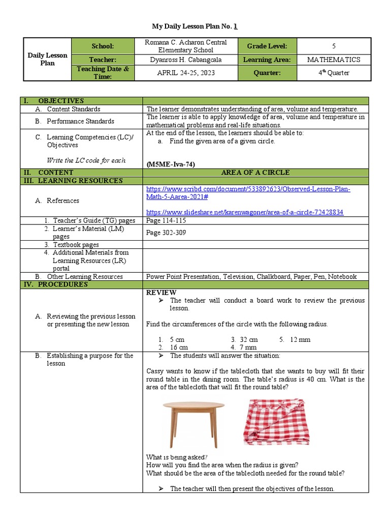 Area of A Circle | PDF