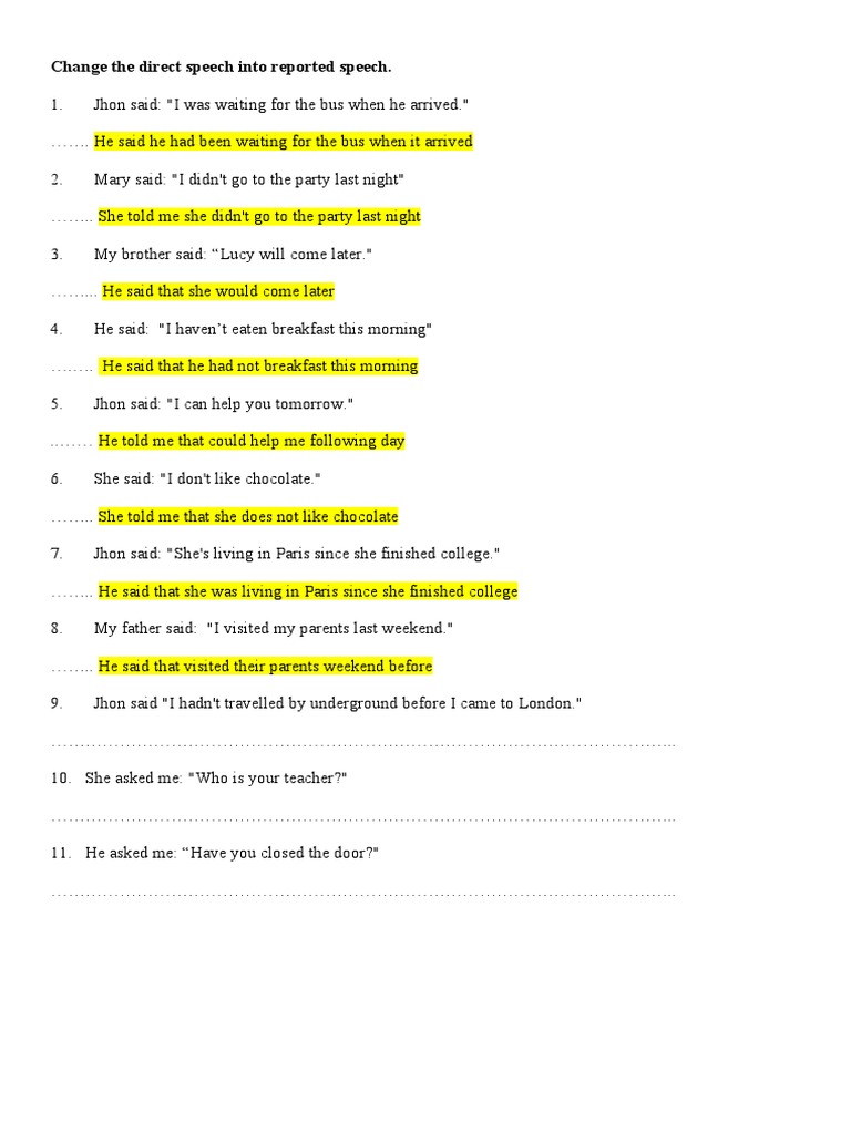 Reported Speech Examples | PDF