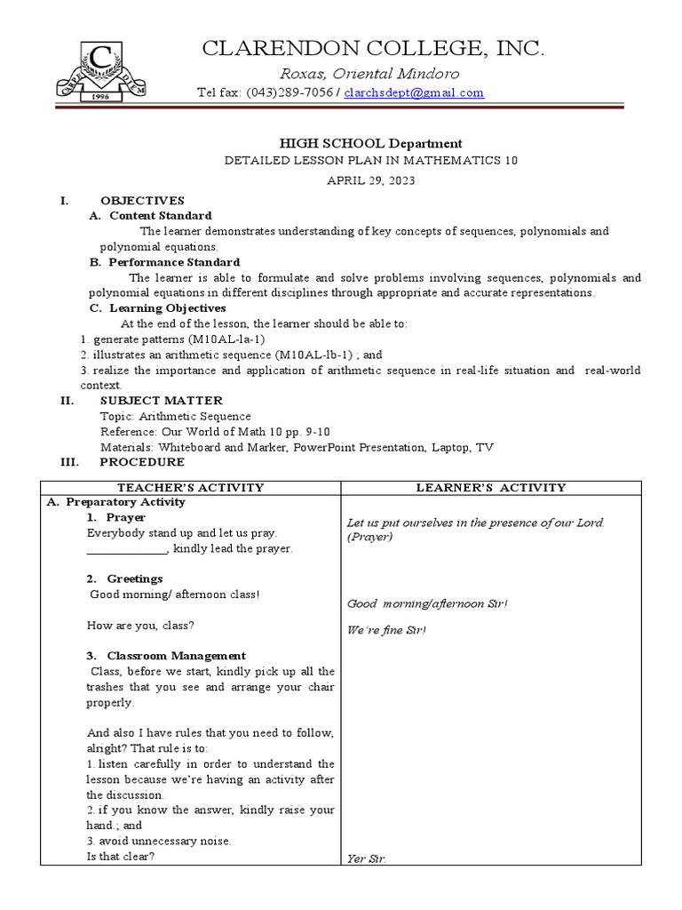 Lesson Plan Grade 10 | PDF