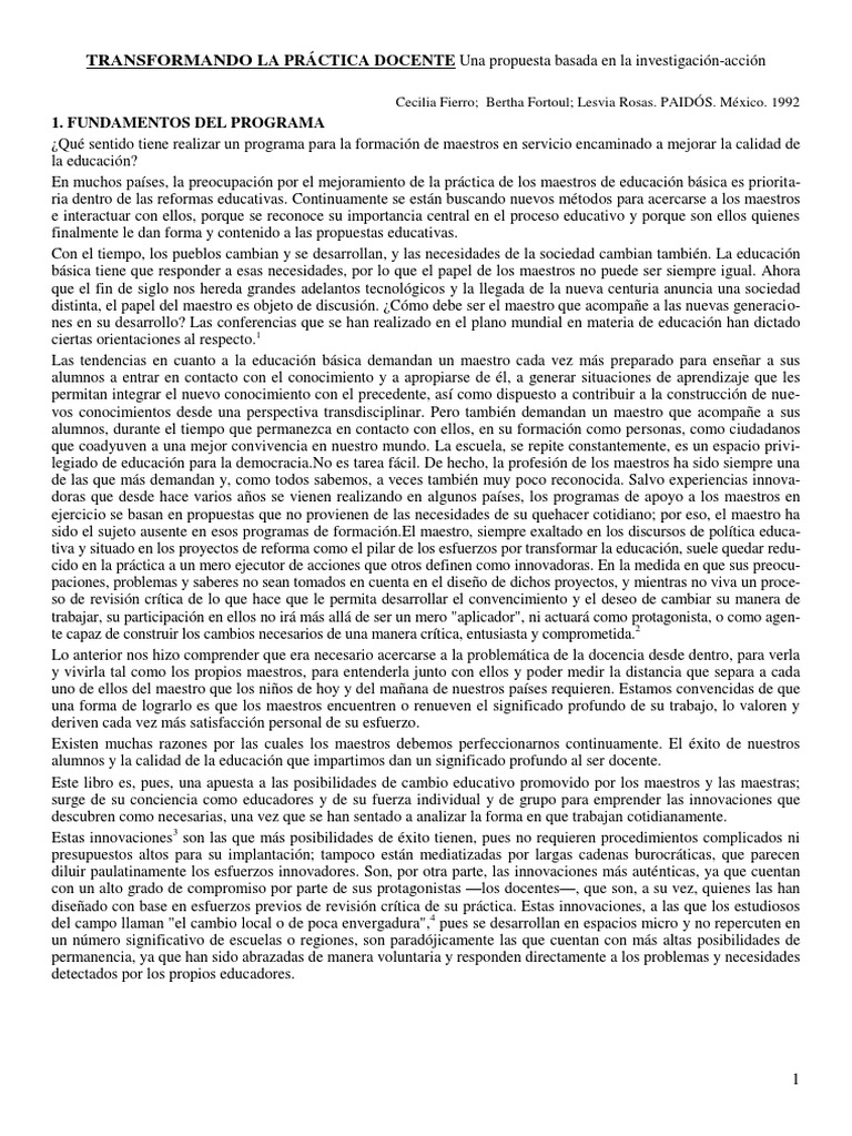 Transformando La Practica Docente TEXTO 1 | PDF