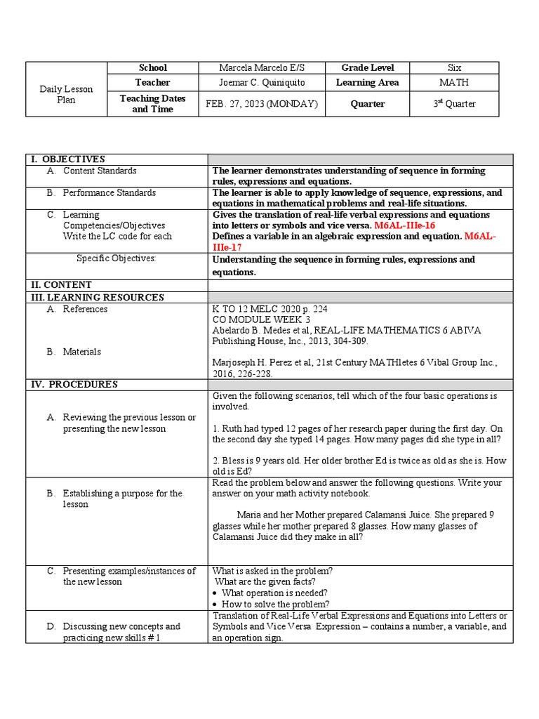 DLP Q3 Week 3 Day1 Math | PDF