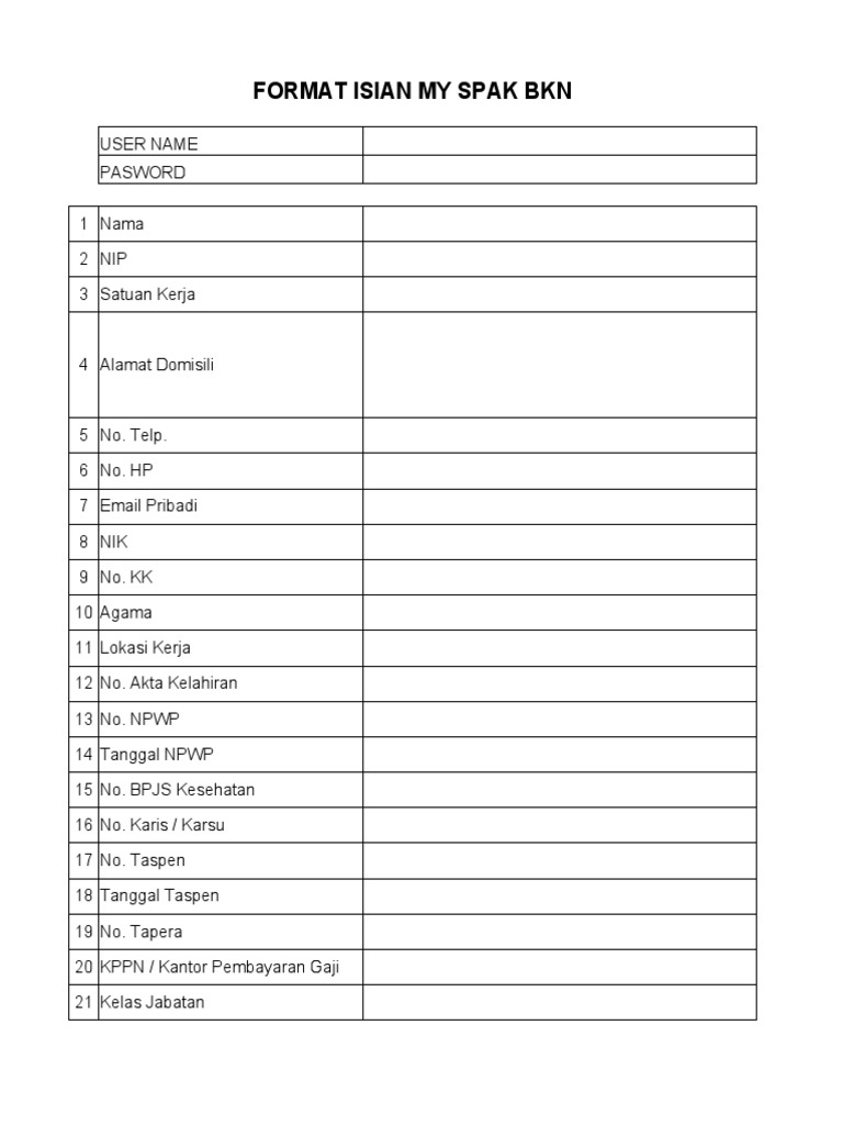 Format Isian My SPak BKN | PDF