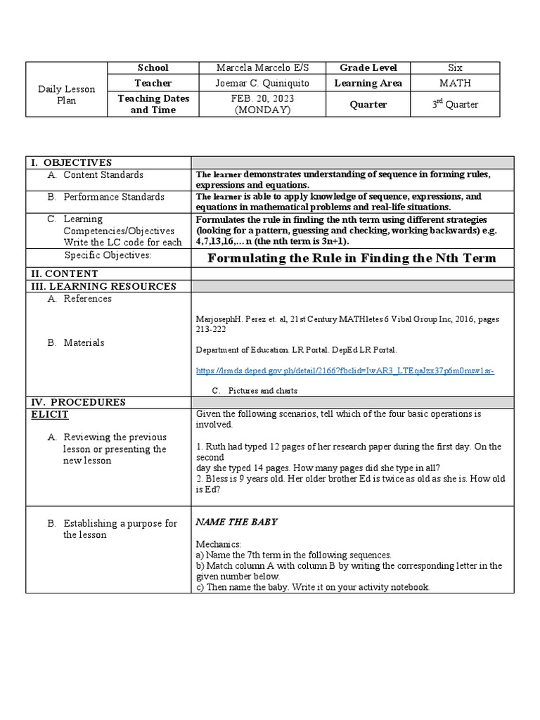 DLP Q3 Week 2 Day 1 Math | PDF
