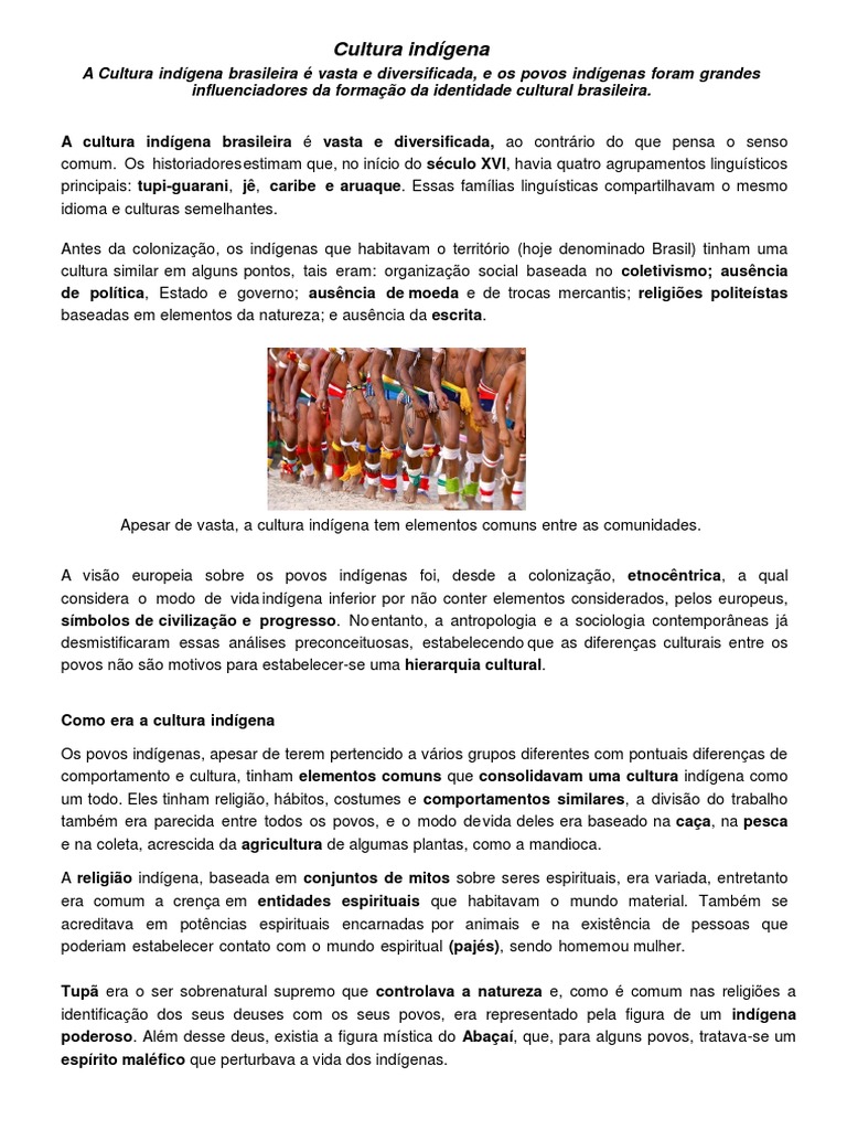 Cultura Indígena Características E Curiosidades Brasil Escola Pdf Pdf