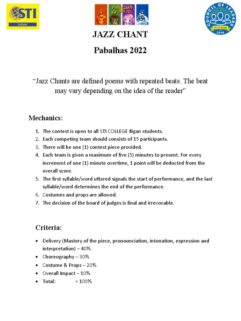 Jazz Chant Competition Guidelines | PDF